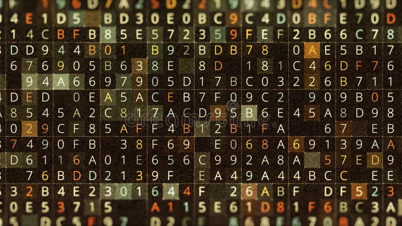 Colorful Parallel Rows of Letters and Numbers Flickering Fast on Black ...