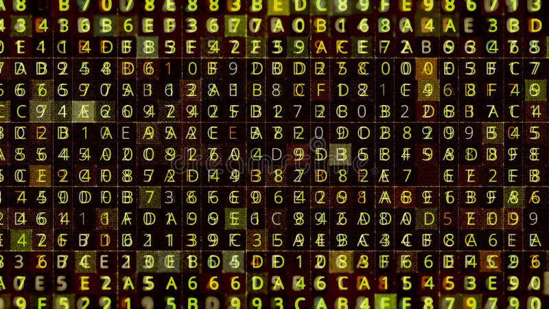 Colorful Parallel Rows of Letters and Numbers Flickering Fast on Black Background, Seamless Loop ...