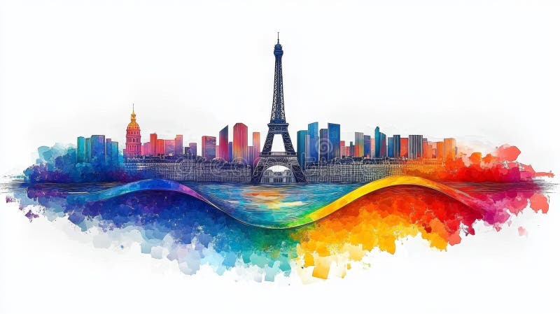 Colorful Paris Skyline with Eiffel Tower Generative AI Stock ...