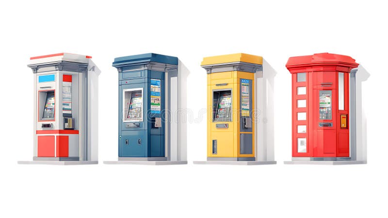 Colorful Parking Meter Kiosks on Transparent Background Stock ...