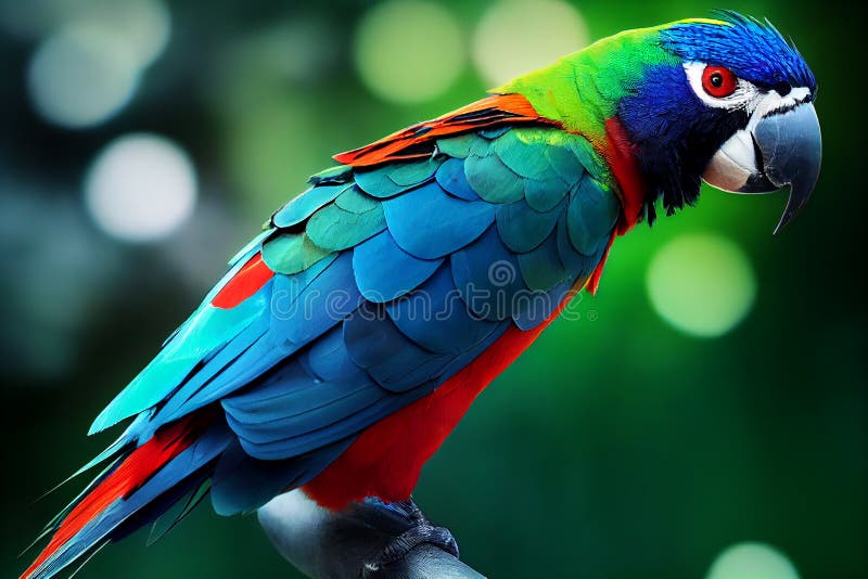 Colorful Parrot Bird Sitting on Branch Stock Photo - Image of blue ...