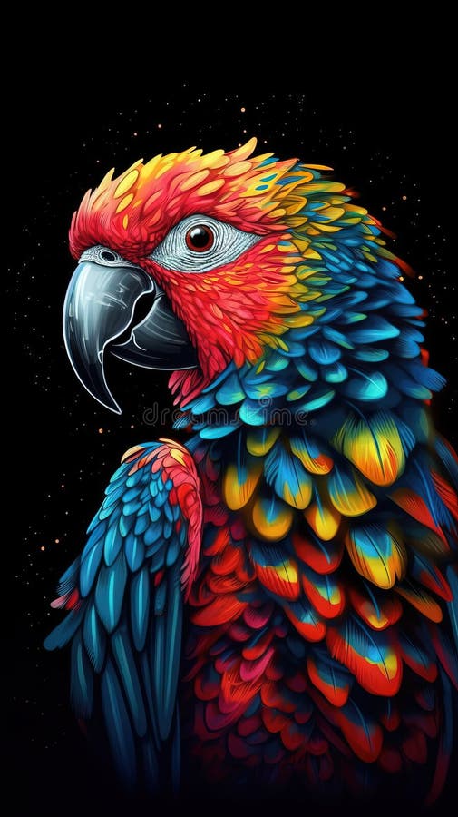 Colorful Parrot Collage on Dark Background. Generative AI Stock ...