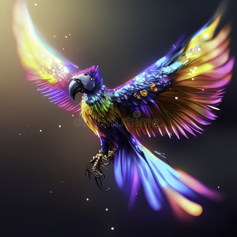 Colorful Parrot Flying in the Night Sky. 3d Rendering AI Generated ...