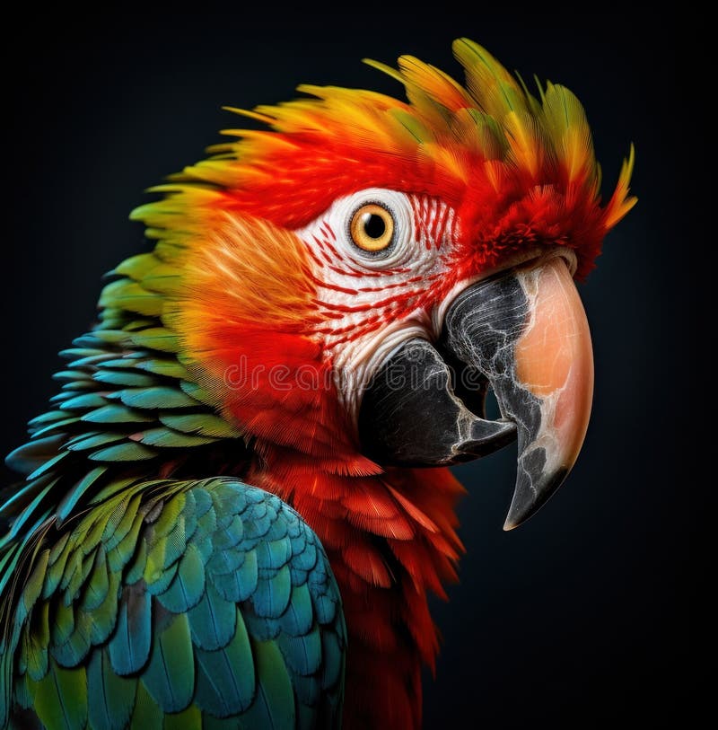The Colorful Parrot Has a Bright Red and Orange Beak and Head, Stock ...