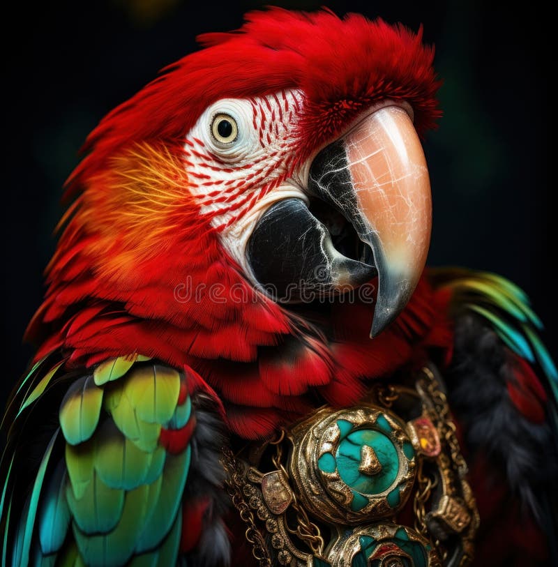 The Colorful Parrot Has a Bright Red and Orange Beak and Head, Stock ...