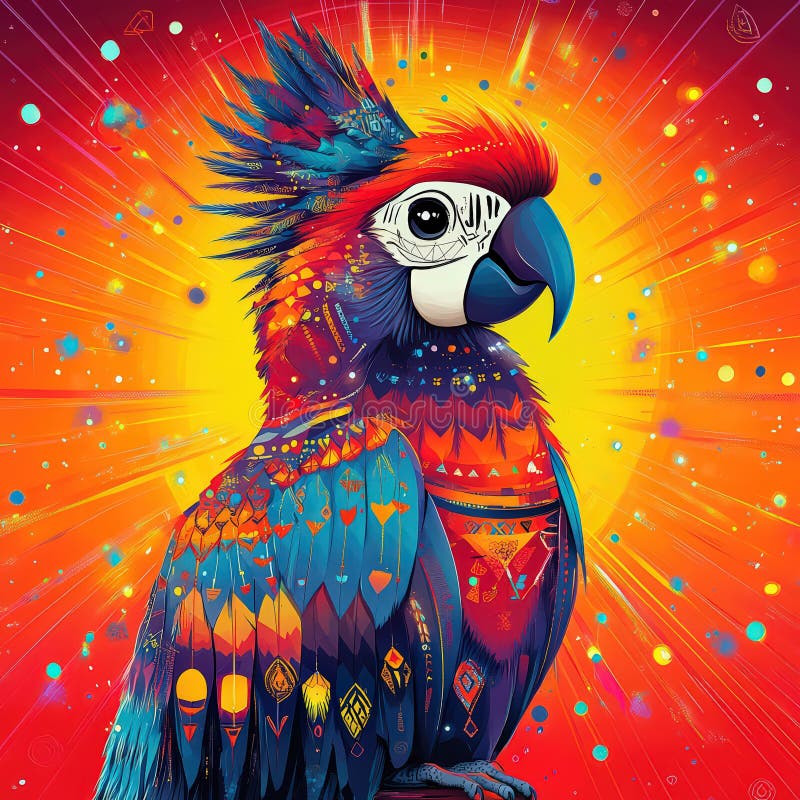 Colorful Parrot Illustration with Vibrant Background and Patterns Stock ...