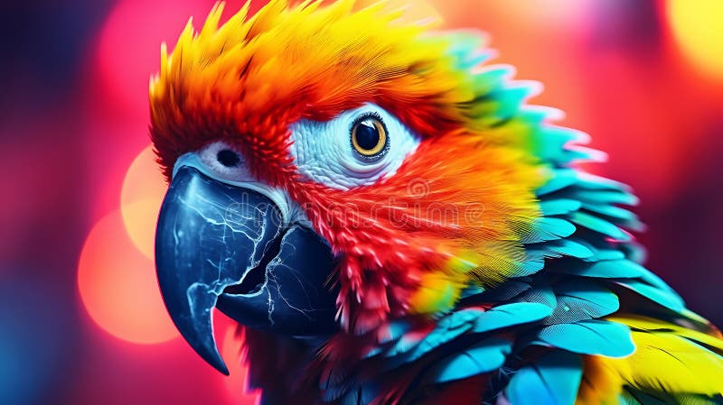 Colorful Parrot in Neon Colors. Dark Background with a Close-up Stock ...