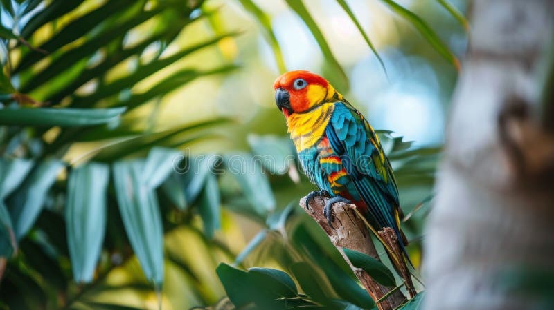 A Colorful Parrot Perched on a Branch in the Middle of Trees, AI Stock ...