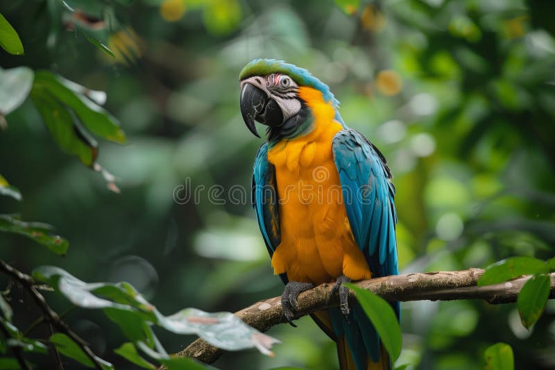 Colorful Parrot Perched on a Branch in the Rainforest, Vibrant and ...