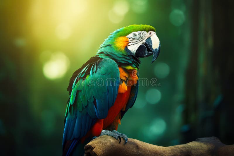 Colorful Parrot Perched on Top of Tree Branch Next To Forest ...
