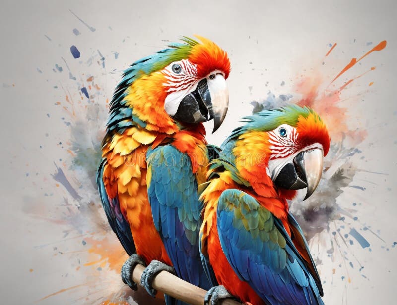 Colorful Parrot Sitting on Tree Branch in Tropical Setting with Trees ...