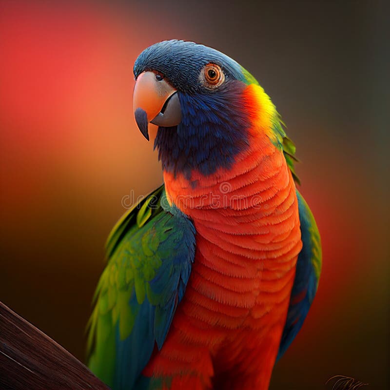 Colorful Parrot Perched on a Branch Stock Illustration - Illustration ...