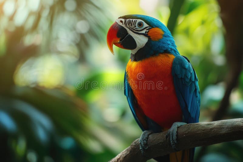 Parrot Perched on Forest Branch Stock Photo - Image of feathers, branch ...