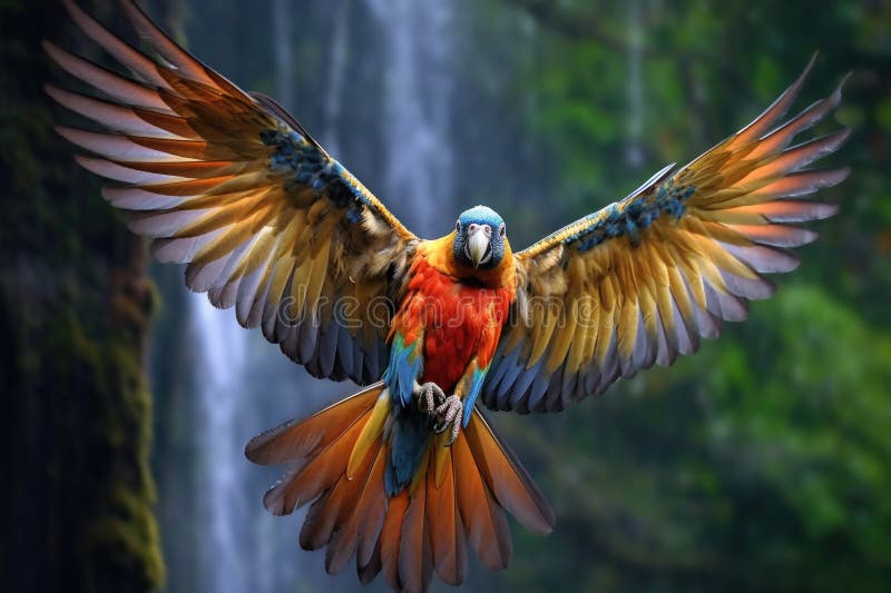 A Colorful Parrot Spreading Its Wings To Take Off Stock Illustration ...