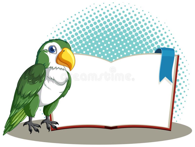 Parrot beside a Blank Open Book Stock Vector - Illustration of wildlife ...