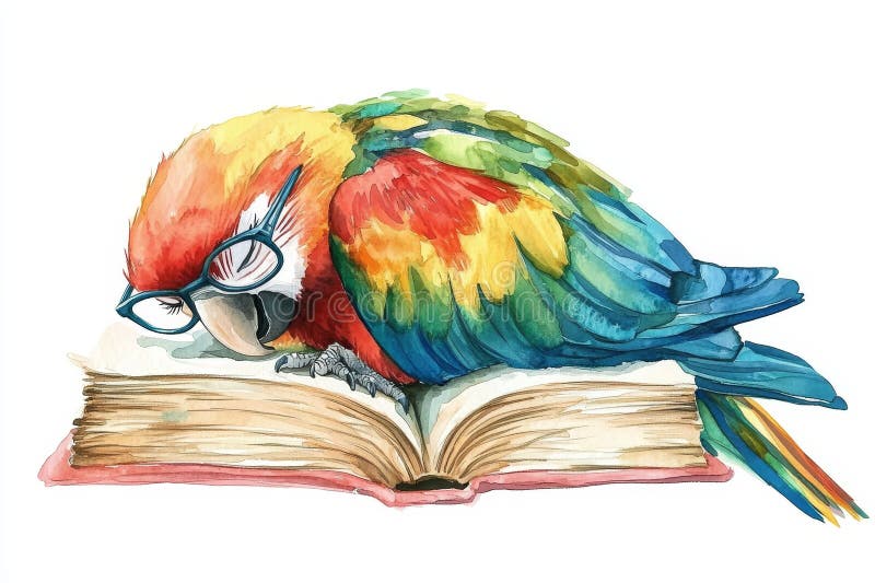 A Colorful Parrot Wearing Glasses is Engrossed in a Book Symbolizing ...