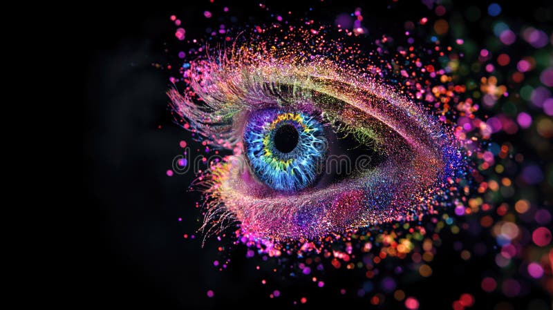 Colorful Particles Around the Human Eye Stock Photo - Image of universe ...
