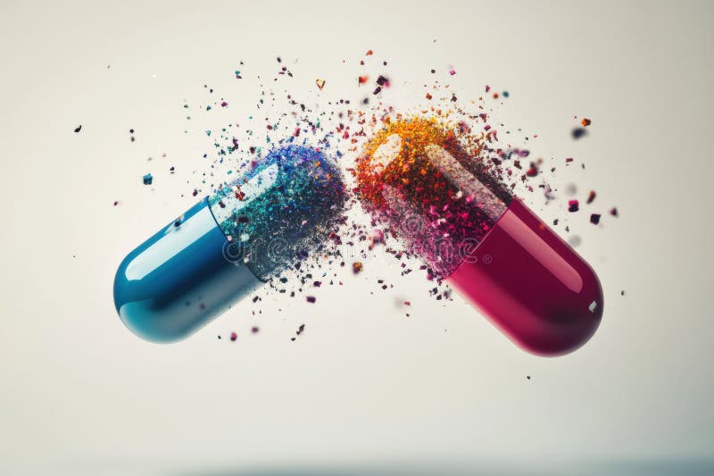 Colorful Particles Burst from a Split Capsule in a Dynamic Explosion of ...