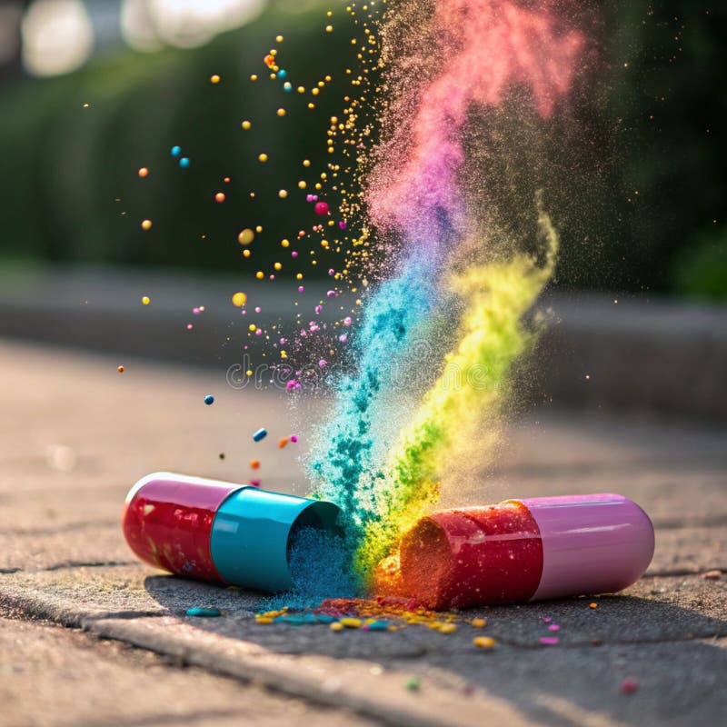 Colorful Particles Burst from Split Capsule Stock Illustration ...