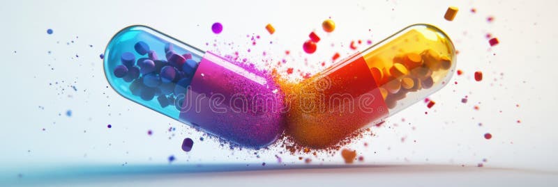 Colorful Particles Bursting from Split Capsule in Dynamic Display of ...