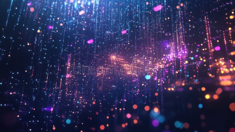 Colorful Particles Falling Creating Futuristic Data Flow Visualization ...