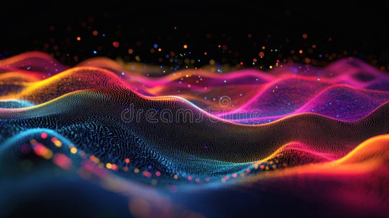 Colorful Particles Flowing, Creating Abstract Digital Landscape for ...