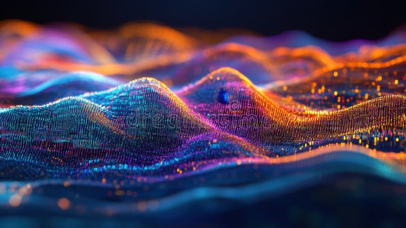 Colorful Particle Grid Forming Rolling Hills in a Digital Landscape ...