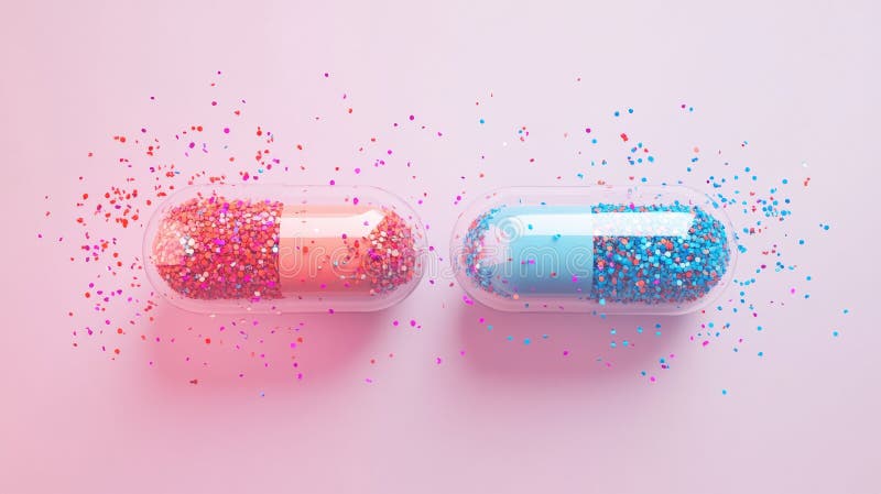 Colorful Particles Pour from a Split Capsule Creating a Vibrant Display ... Colorful Particles Pour from a Split Capsule Creating a Vibrant Display ...