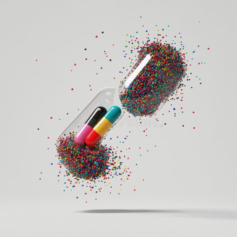 Colorful Particles Spill from a Split Capsule in Modern Abstract ...