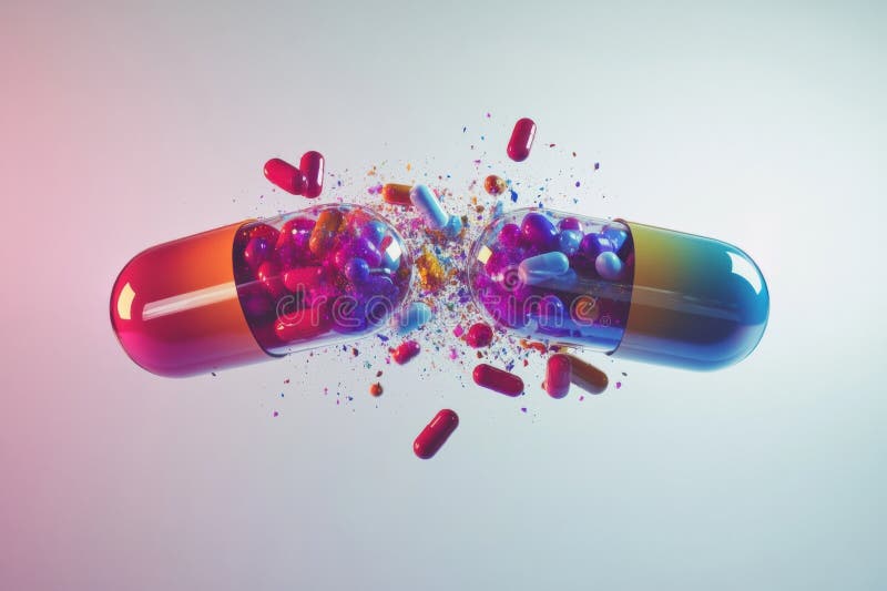 Colorful Particles Spill from Split Capsule in Stunning Display of ...