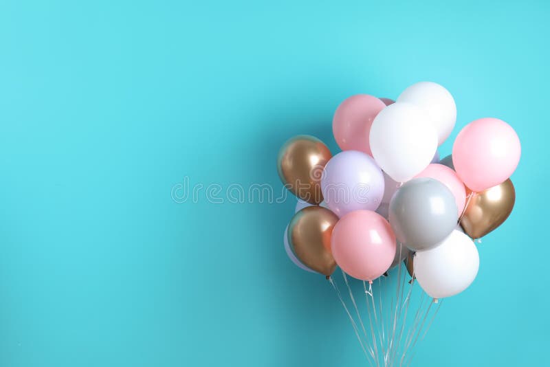 Colorful Party Balloons on Blue Background. Stock Photo - Image of copy ...