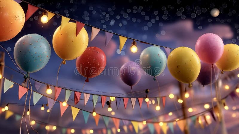 Colorful Party Balloons with String Lights Stock Footage - Video of ...