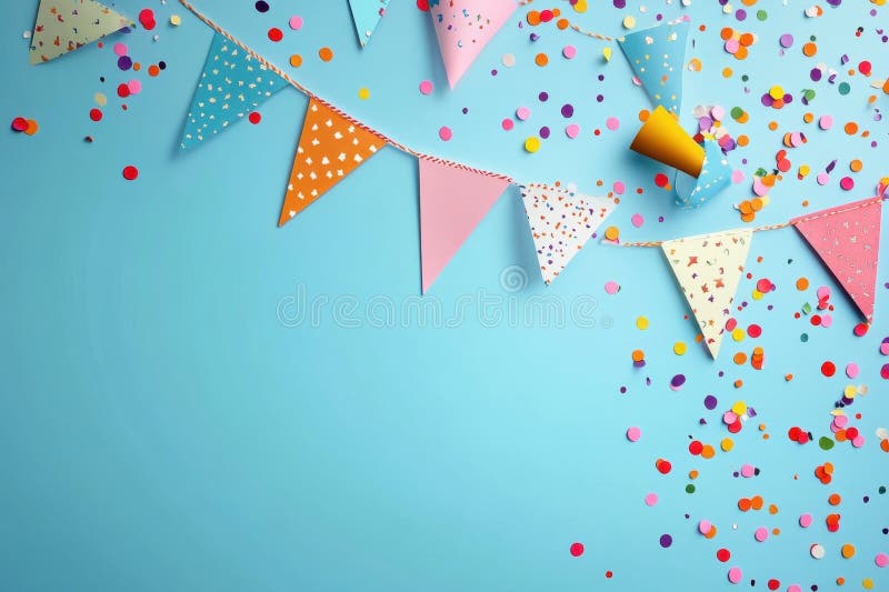 Colorful Party Banners and Confetti for Festive Celebrations on Blue ...