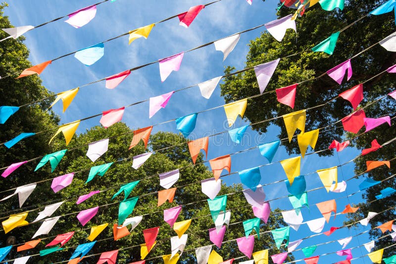 Colorful Party Flags stock photo. Image of tree, outdoors - 74348906