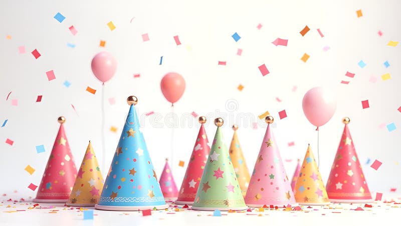 Colorful Party Hats for Party. Birthday Caps on a White Background ...