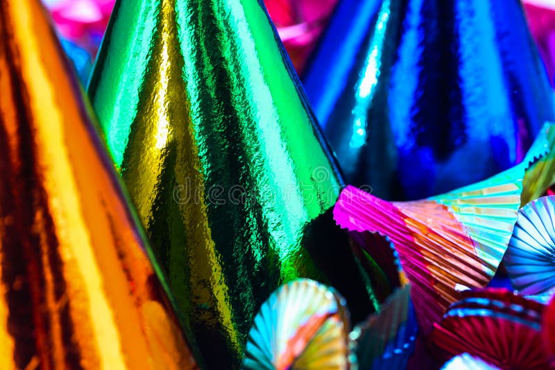 Colourful Party Hats with Garlands, Carnival Time Stock Photo - Image ...