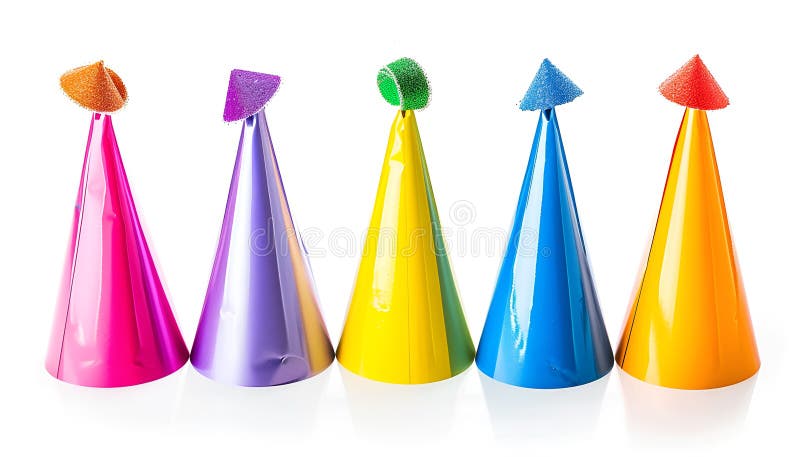 Colorful Party Hats Isolated on White, Set Stock Photo - Image of decor ...