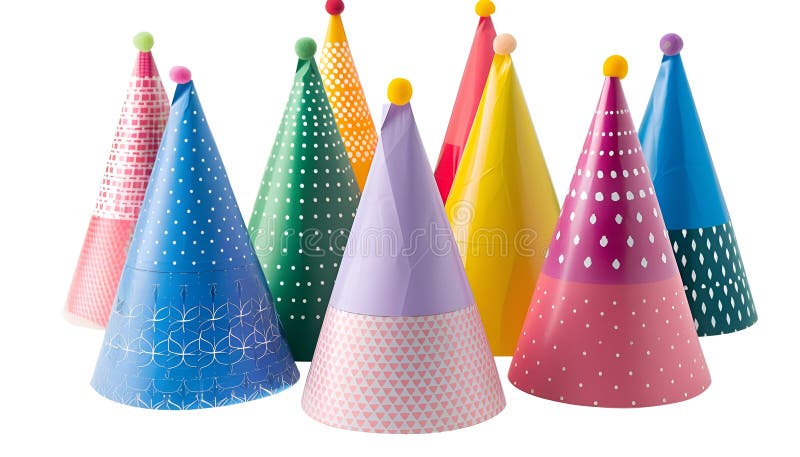 Colorful Party Hats Isolated on White, Set Stock Image - Image of event ...