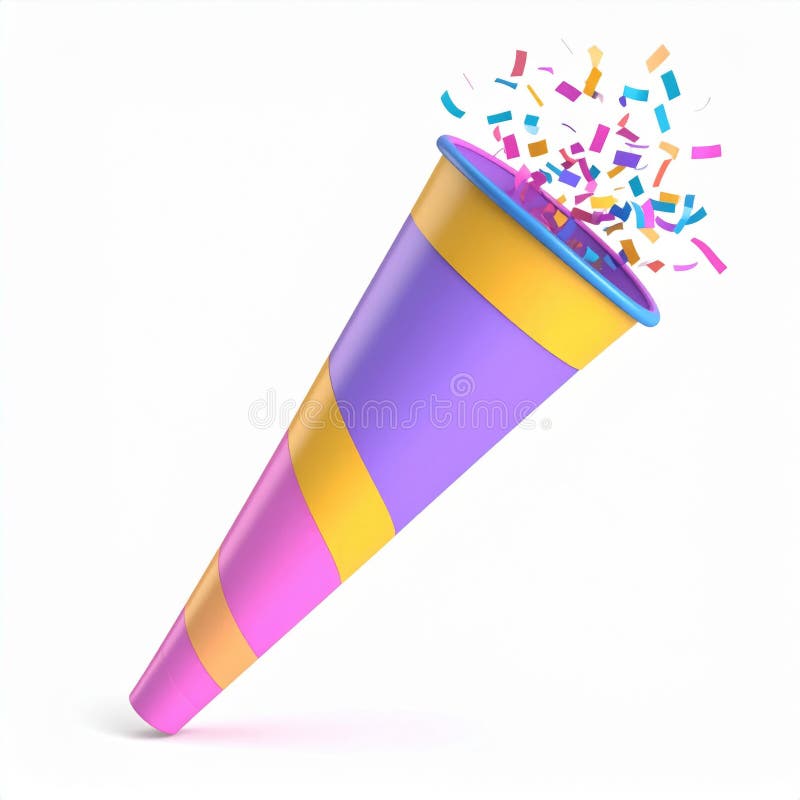 Colorful Party Horn with Confetti on White Background Stock ...