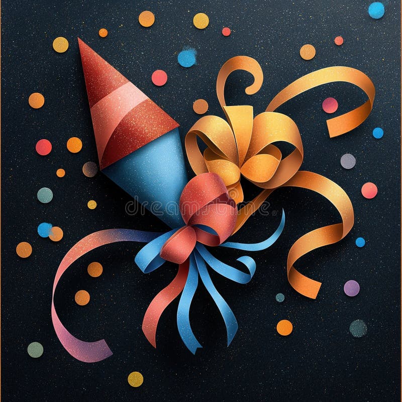 Colorful Party Horn with Ribbons and Confetti Stock Illustration ...