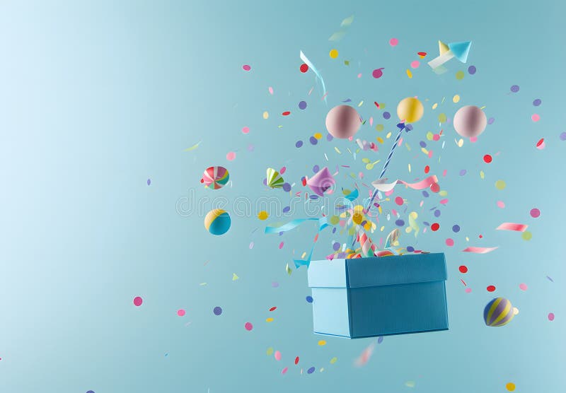 Colorful Party Objects Exploding from Gift Box Stock Illustration ...