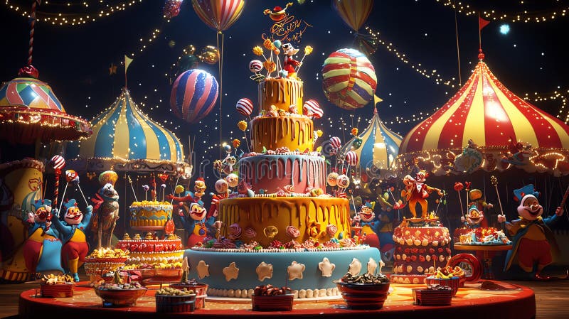 Colorful Party Scene with Cakes and Decorations, Festive Atmosphere ...