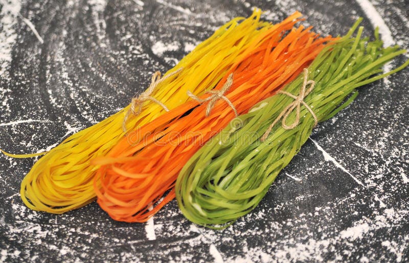 Colorful Pasta on a Black Background Stock Image - Image of green ...
