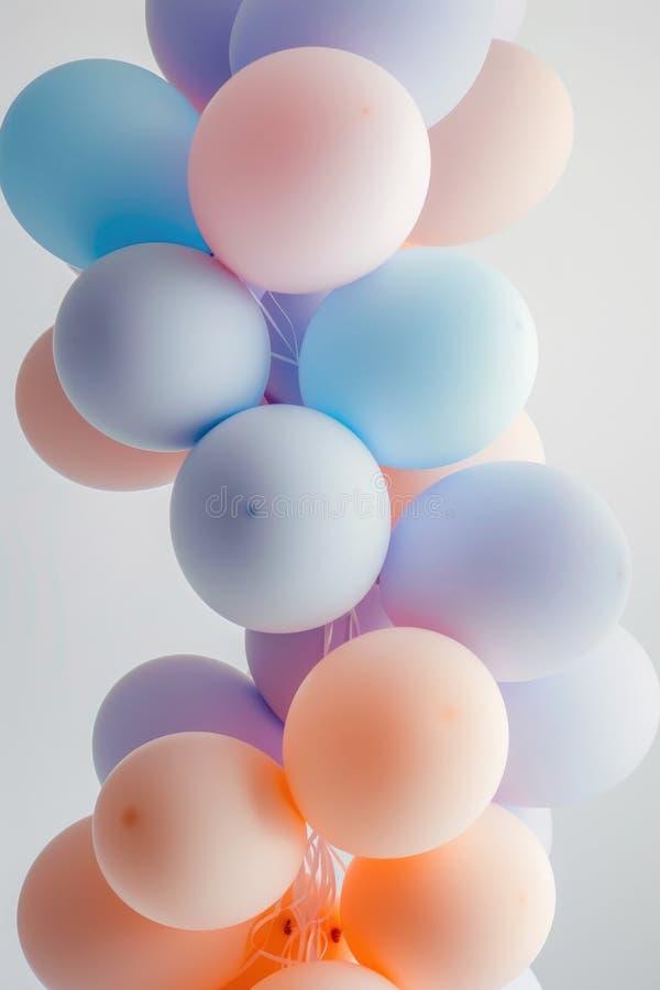 Colorful Pastel Balloons Cluster Against Light Grey Background Stock ...