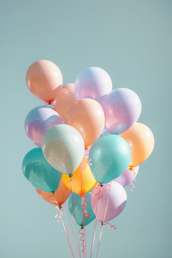 Colorful Pastel Balloons Cluster Against Light Grey Background Stock ...