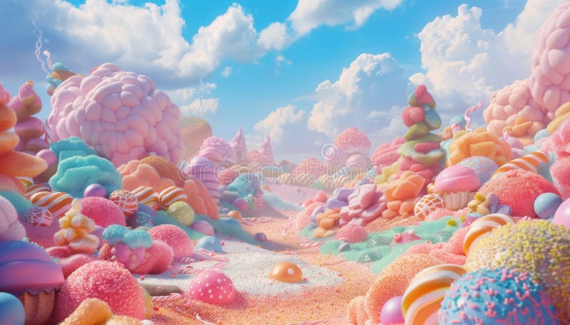 Colorful Pastel Candy Landscape Pink Castle or Palace in the Land of ...