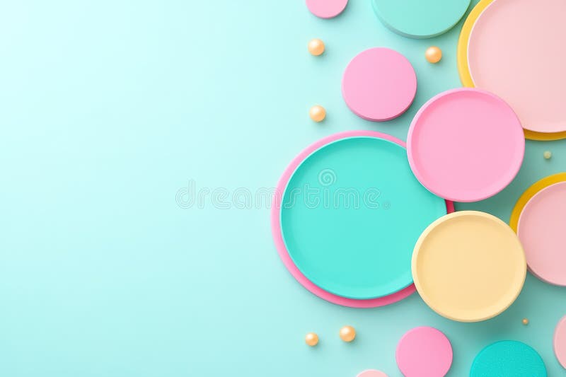 Colorful Pastel Circles and Spheres on Light Blue Background Stock ...