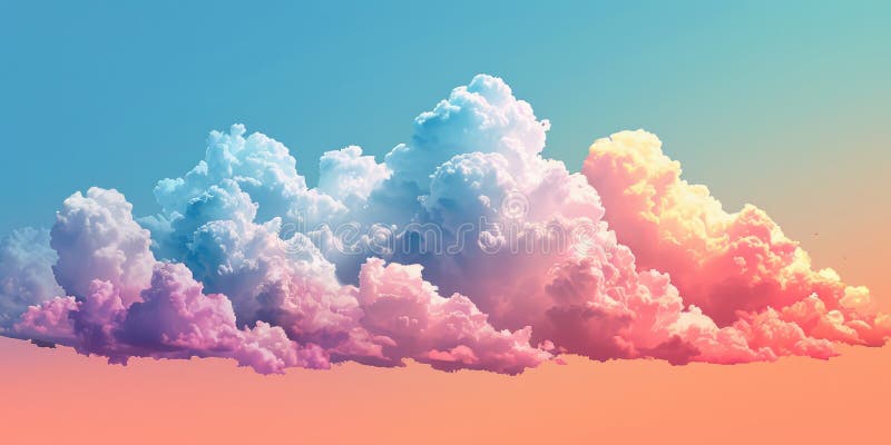 3D Rendering Cloud with Gradient Pastel Colorful Background in Sunset ...