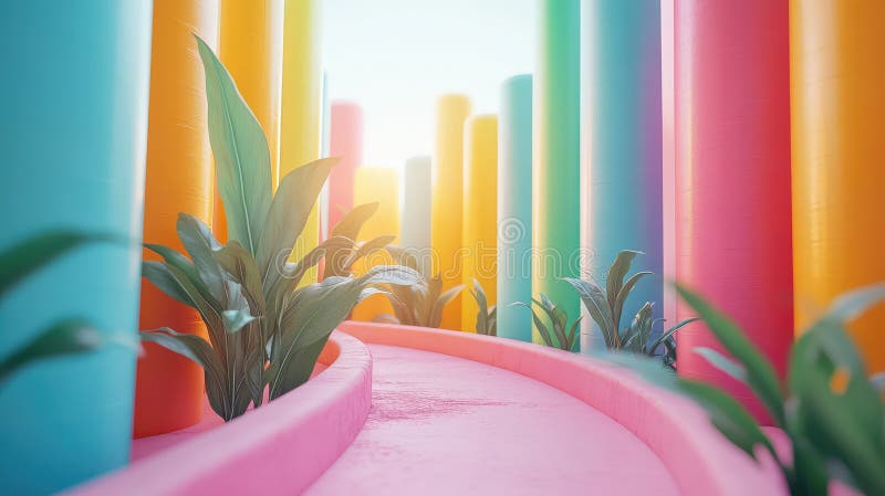 Colorful Pastel 3D Render of Corn Maze Theme with Ample Space for Text ...