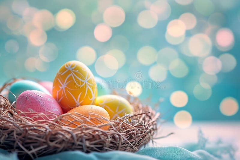 Easter Eggs Basket Bokeh Style Background with Generative Ai Stock ...